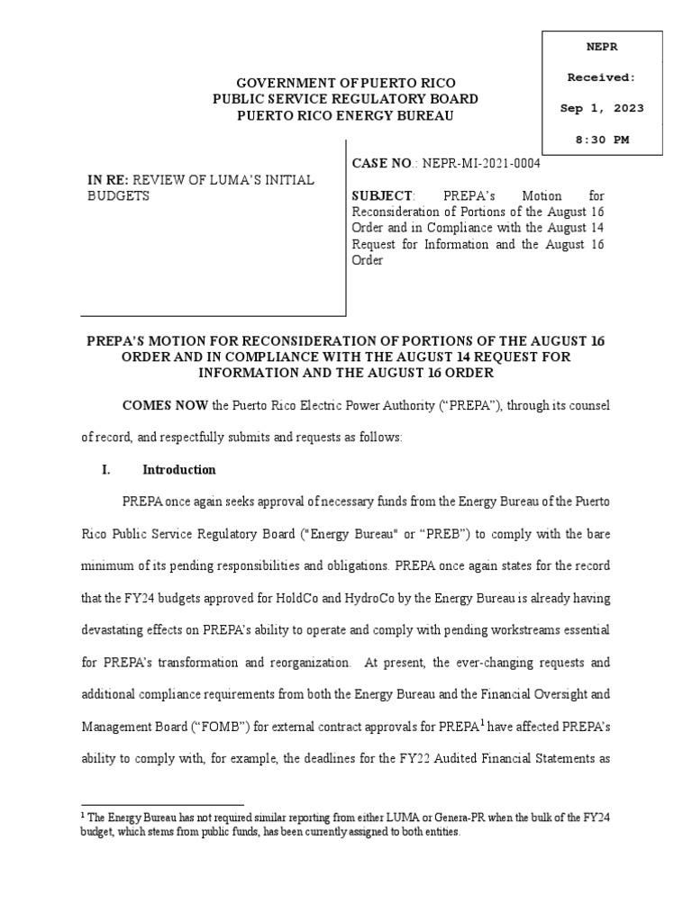 0157 20230901 Motion To Comply With The August 14 RO Final Combined | PDF | Accounts Payable | Audit