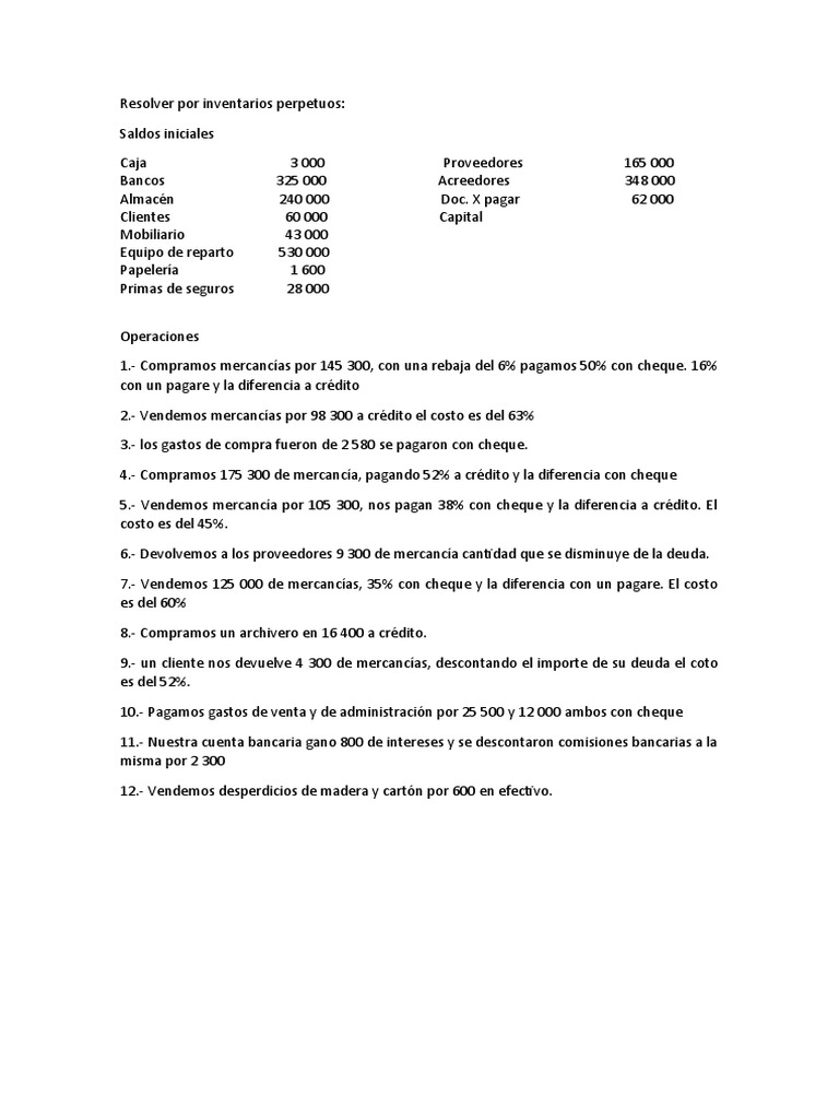 Ejercicio 1 Inventarios Perpetuos | PDF