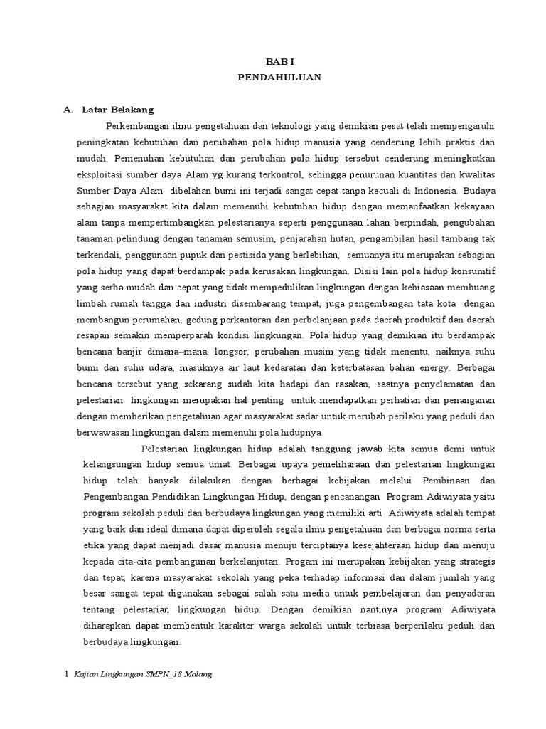 Tinjauan Lingkungan Prog Adiwiyata Smpn 18 Malang Pdf