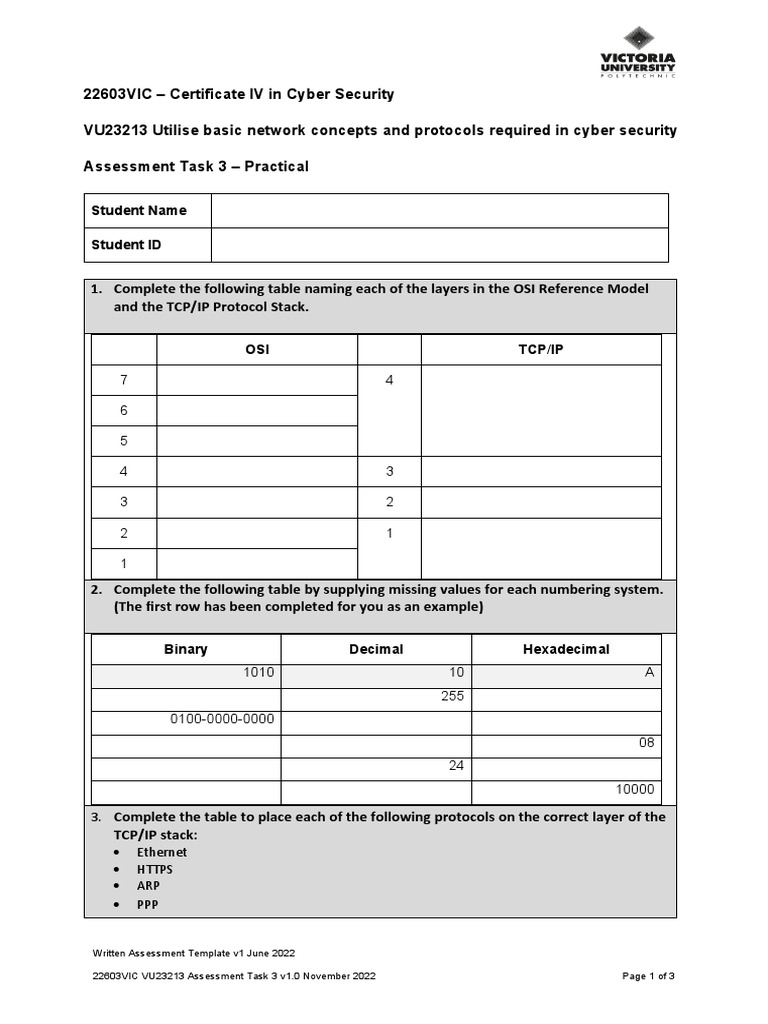VU23213 Assessment 3 v1.0 | PDF | Internet Protocol Suite | Computer ...