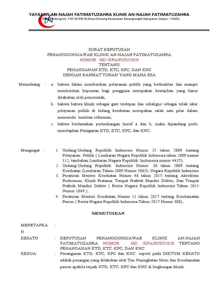 SK Penanganan KTD KTC KPC KNC | PDF