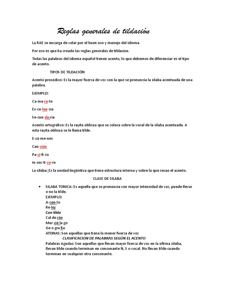 Reglas Generales de Tildación | PDF