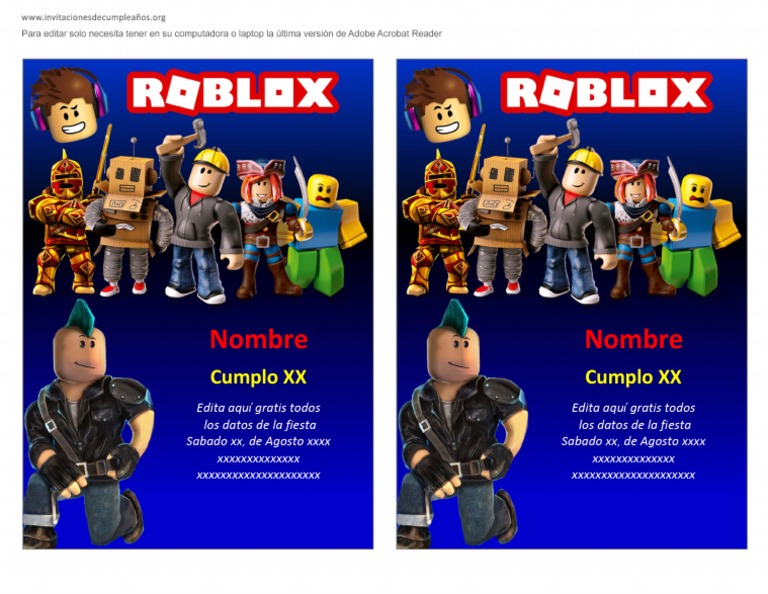 Invitación editable de cumpleaños Roblox | PDF