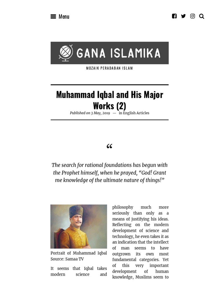 Muhammad Iqbal and His Major Works (2) - Gana Islamika | PDF | Science ...