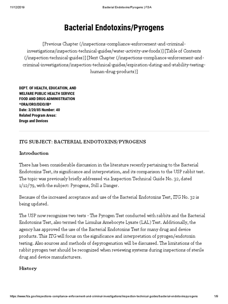 Endotoxins - Pyrogens - FDA | PDF