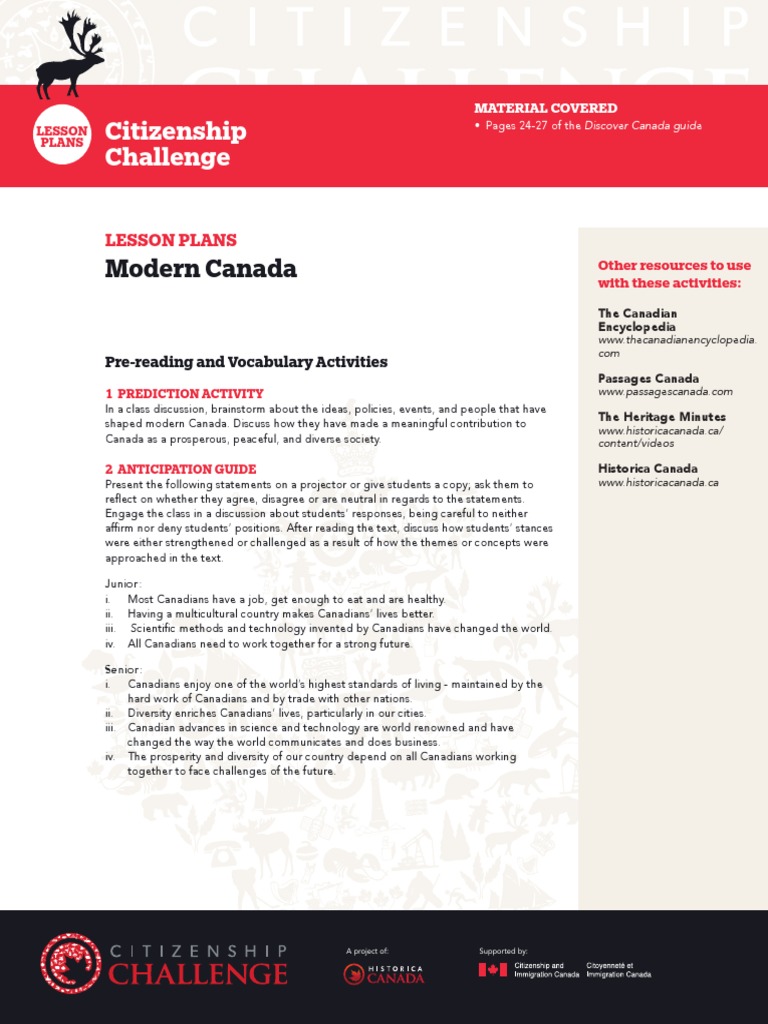 Modern Canada Lesson Plan | PDF | Science | Multiculturalism