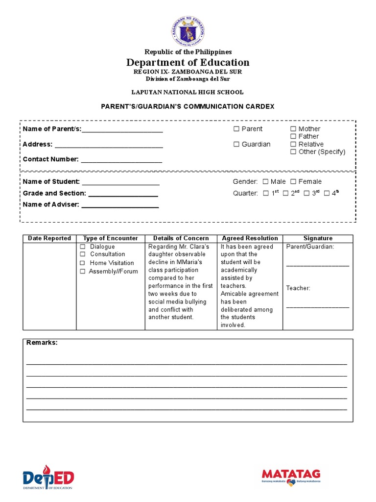 Parents guardian Communication Index-depedtambayan-1 | PDF