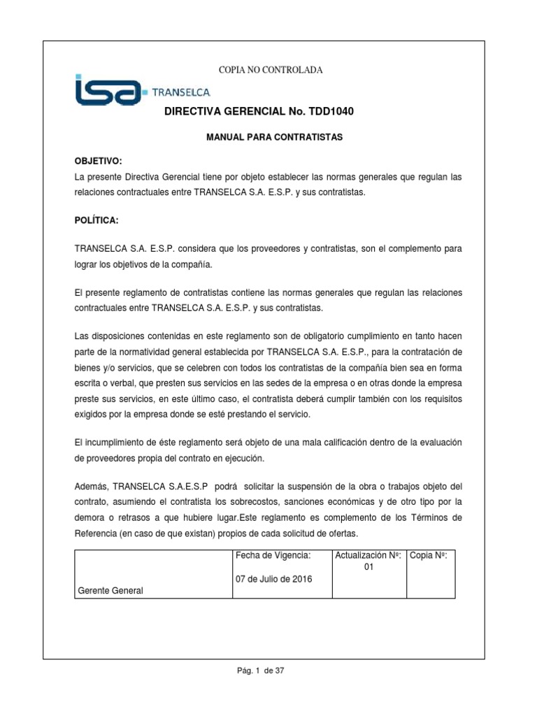 TDD1040 Manual para Contratistas | PDF