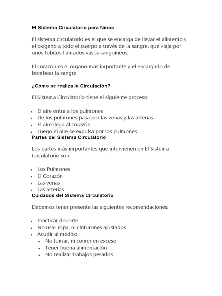 El Sistema Circulatorio para Niños | PDF