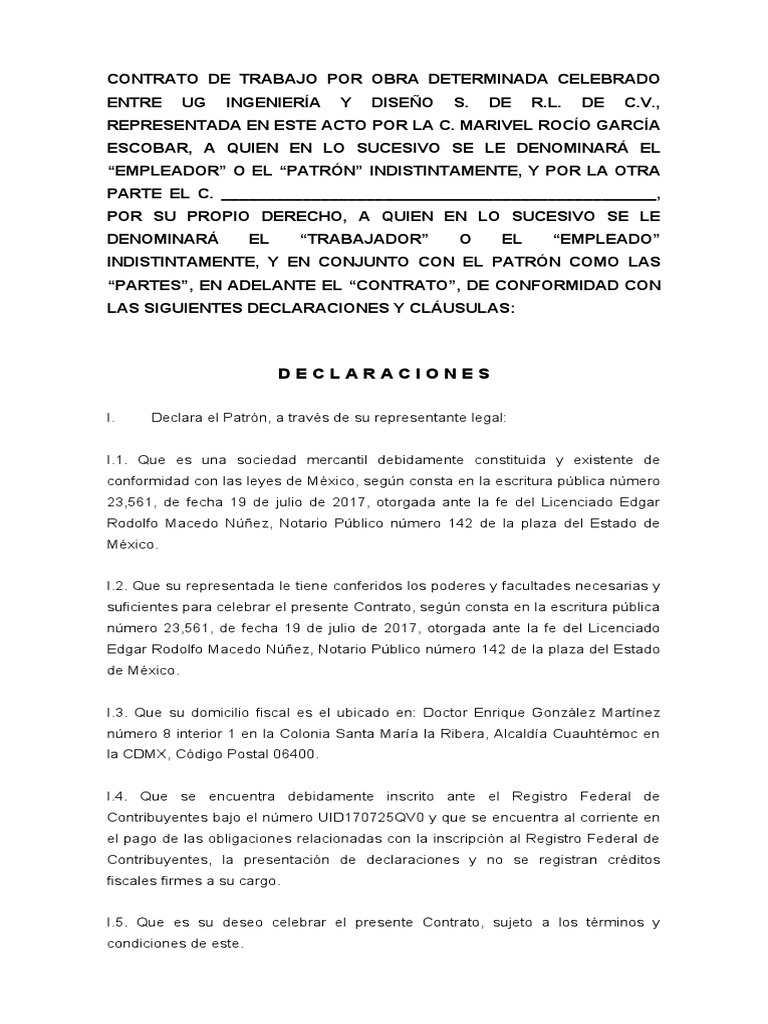 Contrato Obra Determinada | PDF | Derecho laboral | Tiempo de trabajo
