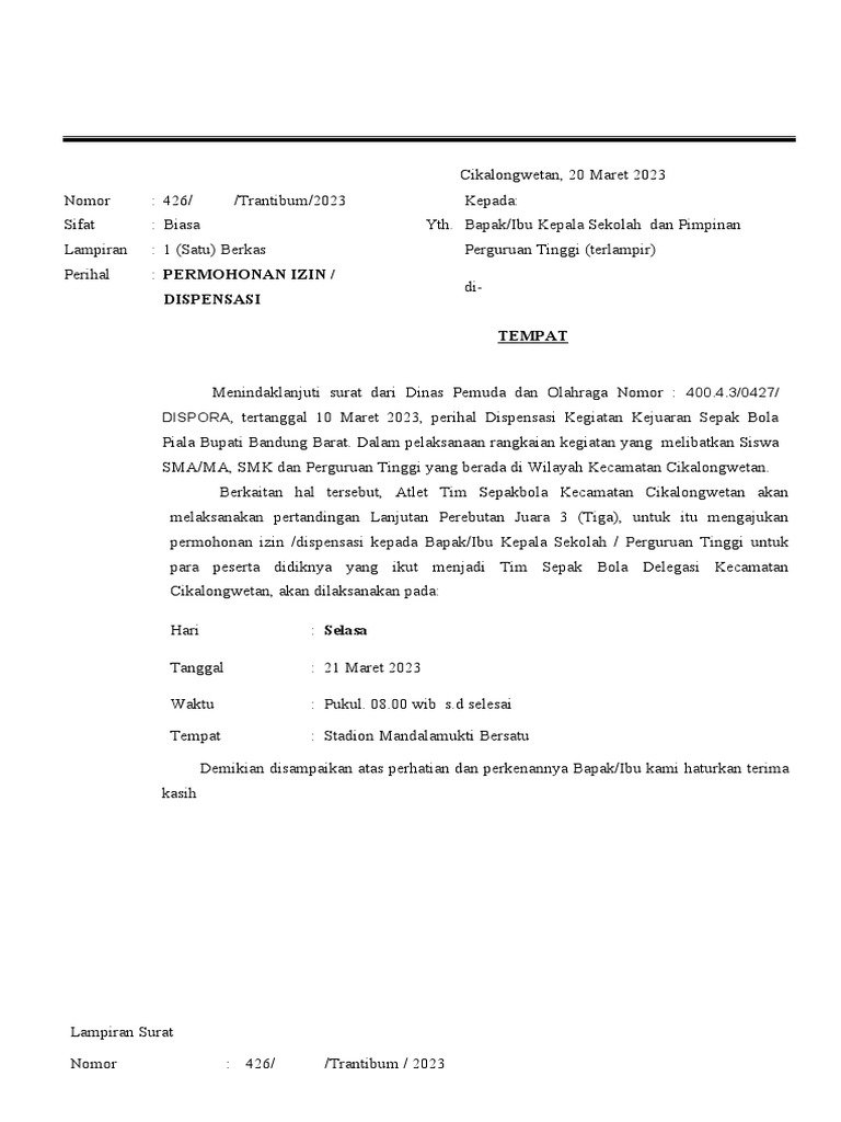 Contoh Surat Dispen | PDF