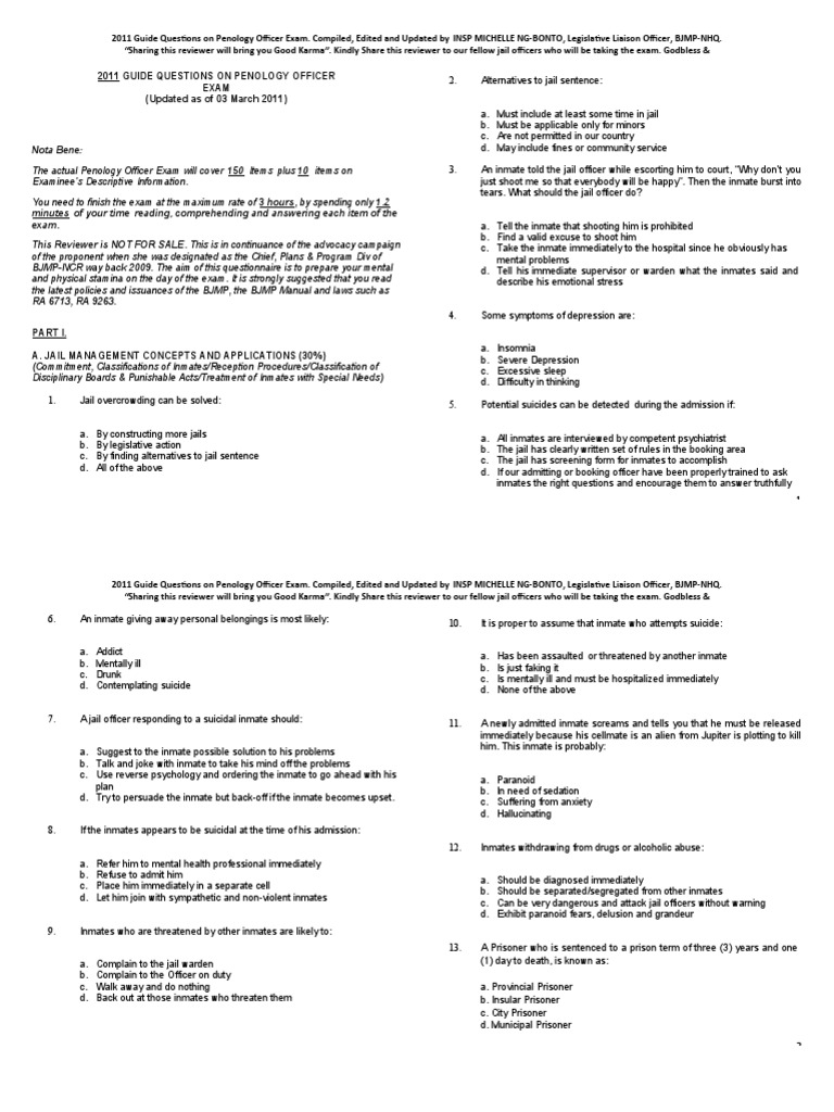 PDF 2011 Penology Reviewer Questionnaire | PDF | Prison | Prisoner