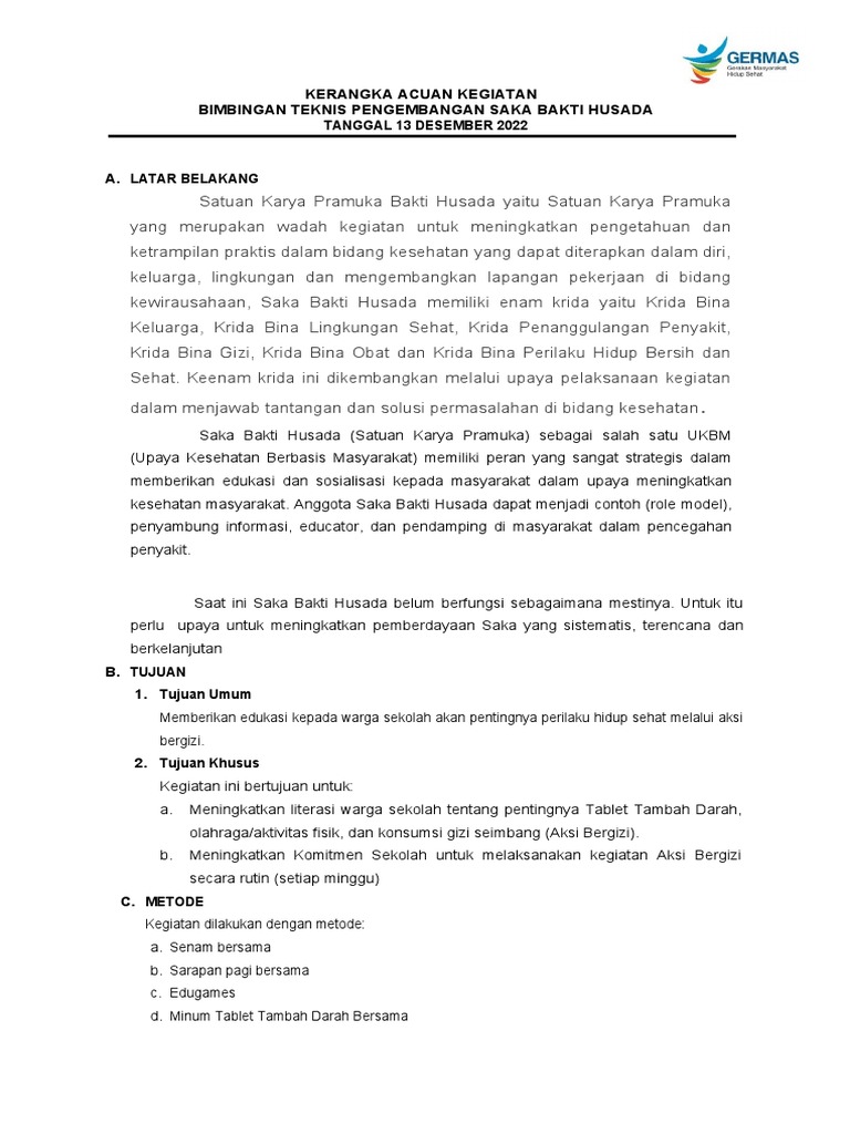 KERANGKA ACUAN KEGIATAN Bimtek SBH | PDF