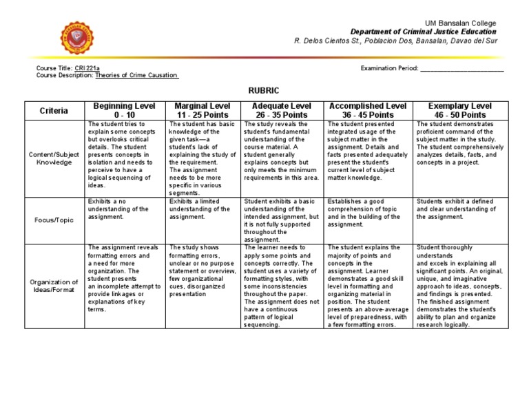 Theories of Crime Causation Rubric | PDF | Theory | Concept