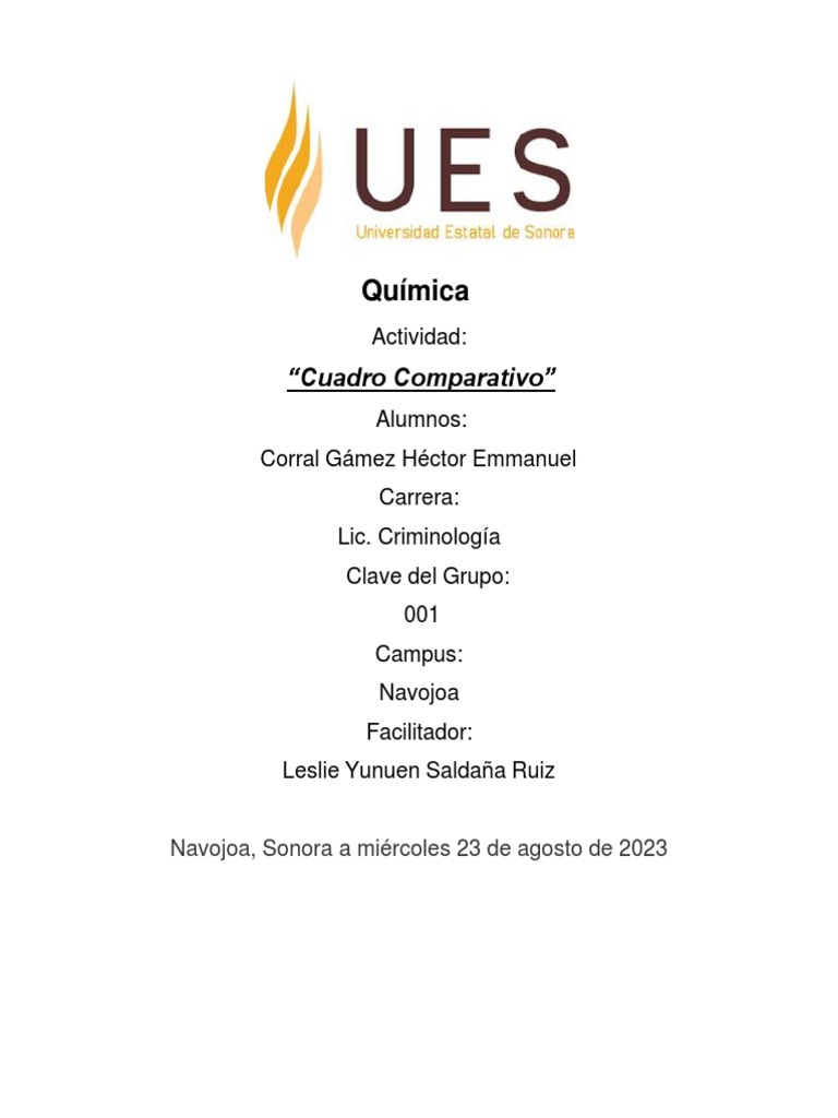 UES, Act.2, Cuadro Comparativo, Quimica | PDF