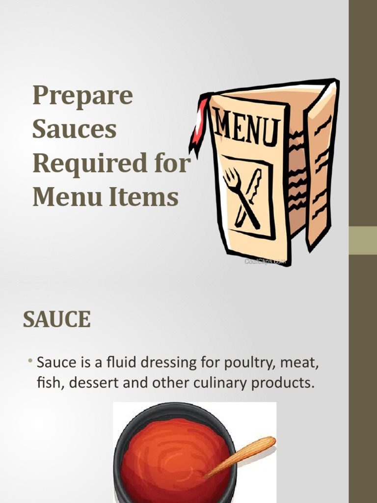 TLE10 COOKERY Prepare Sauces Required For Menu Items | PDF