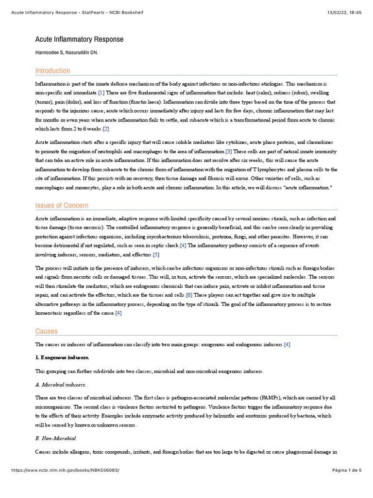 Acute Inflammatory Response - StatPearls - NCBI Bookshelf | PDF