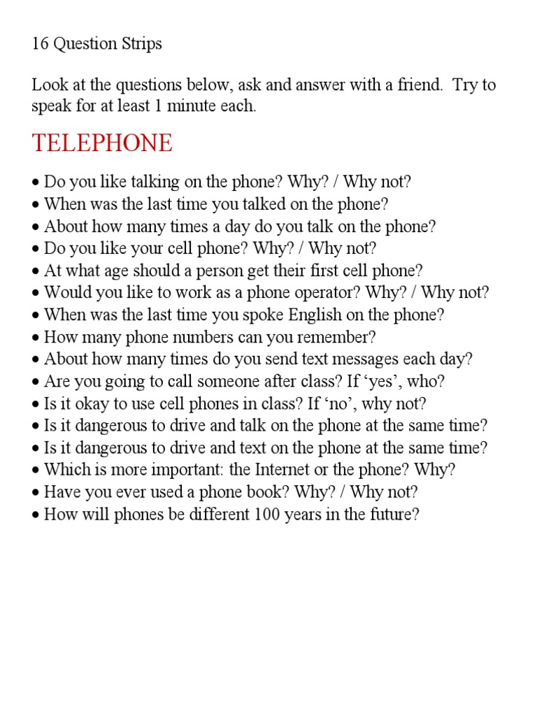 16 Question Strips - Telephone | PDF | Language Arts & Discipline