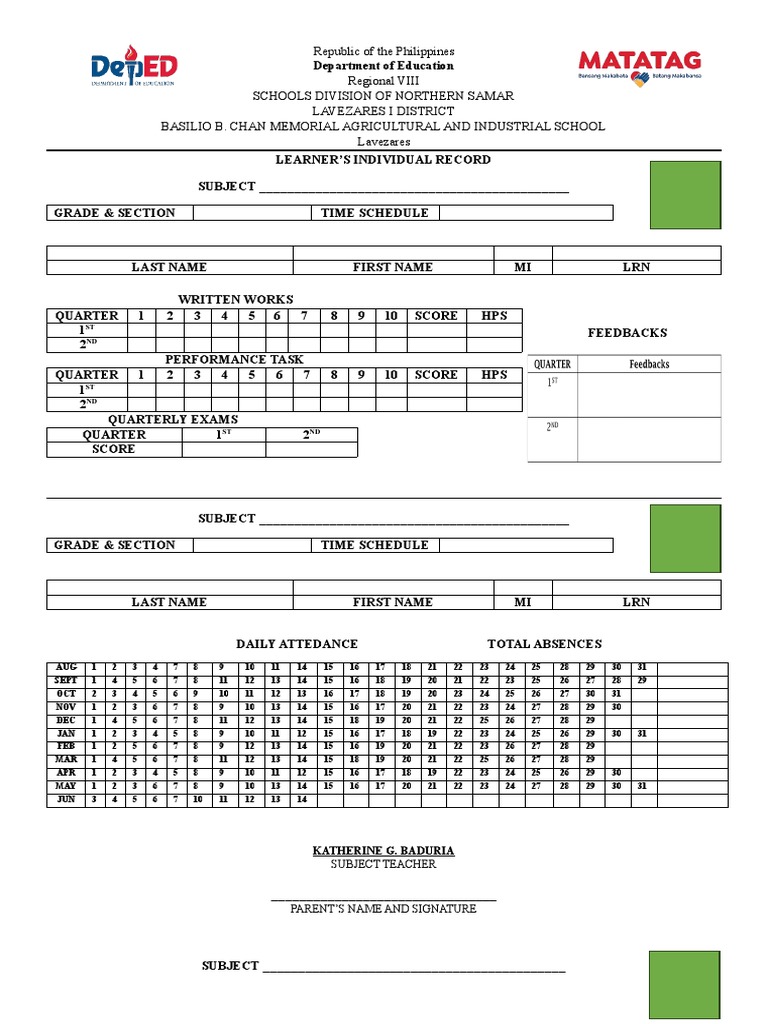 Learner's Individual Record Template | PDF