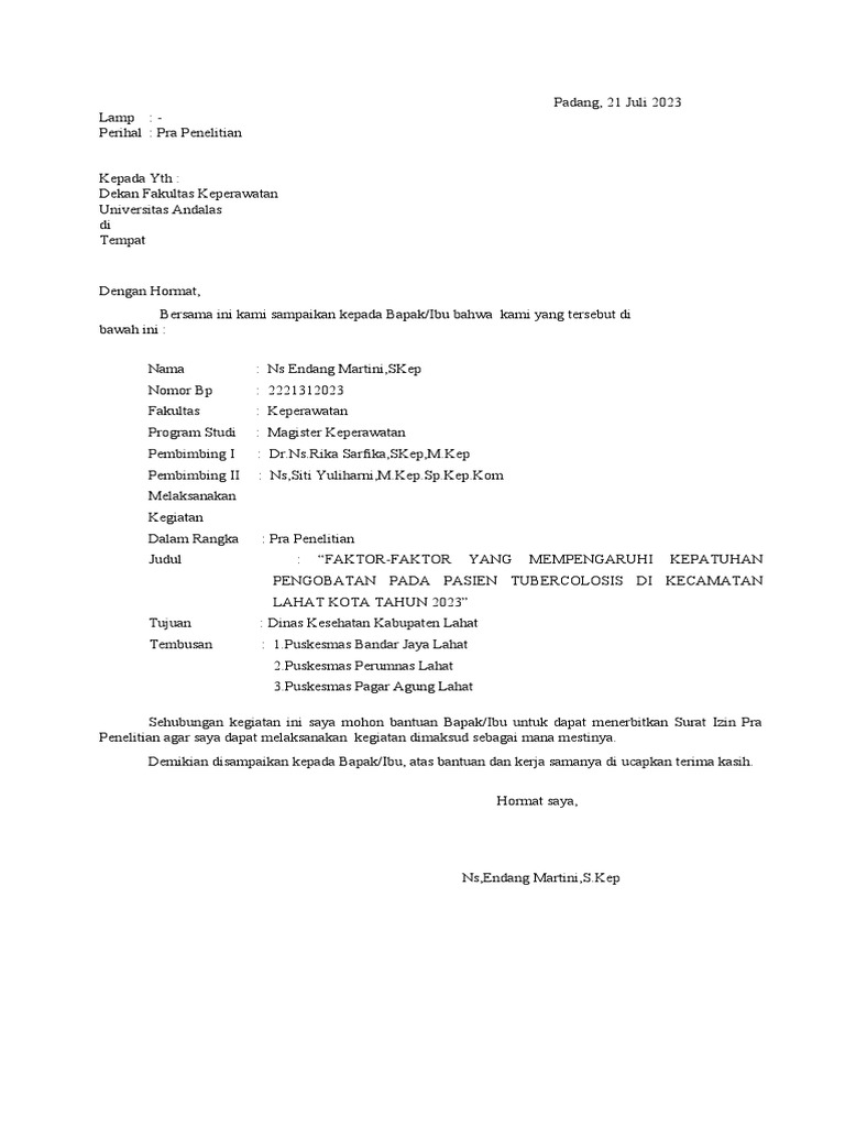 Form Surat Permohonan Pra Penelitian | PDF