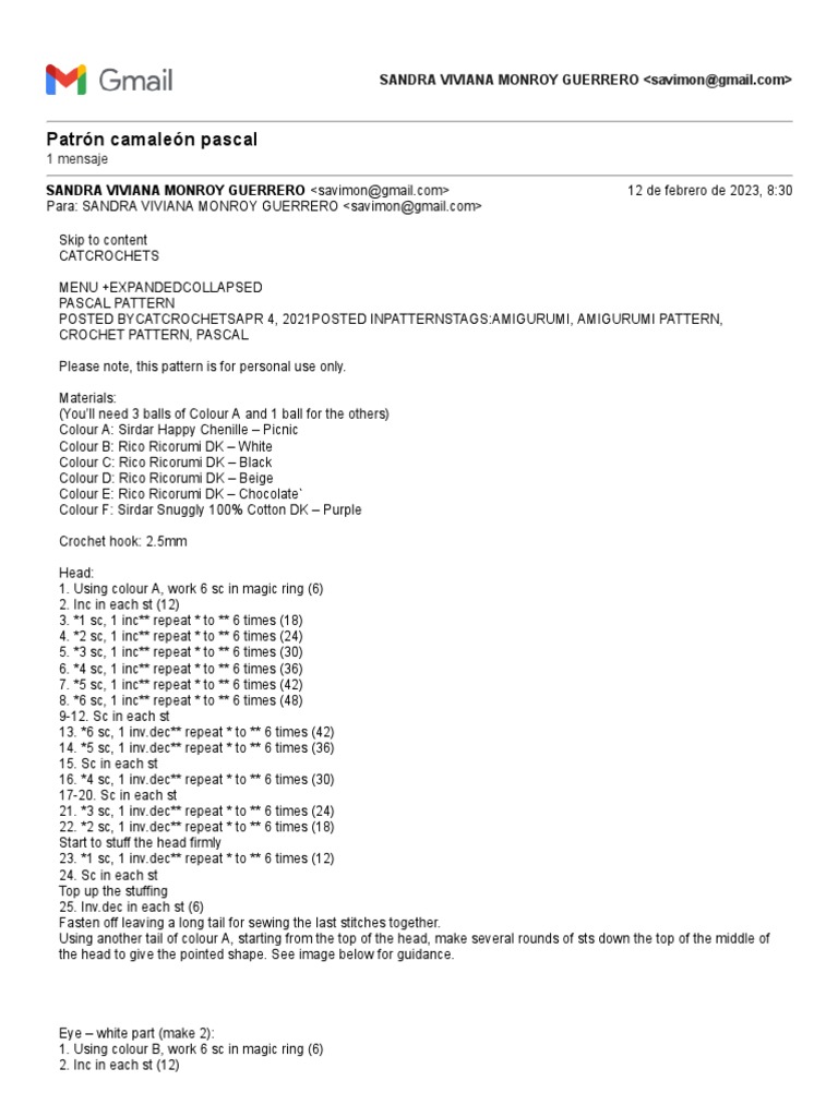 Pascal Amigurumi Crochet Pattern | PDF | Crochet | Sewing
