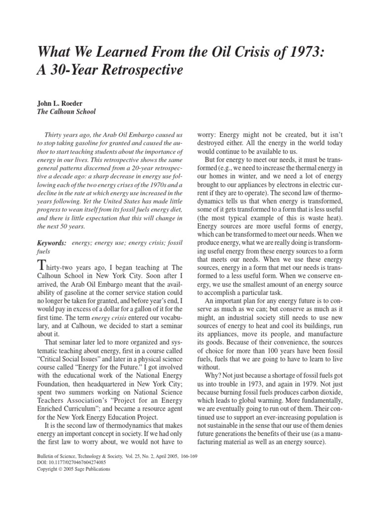 What We Learned From The Oil Crisis of 1973 A 30-Year Retrospective ...