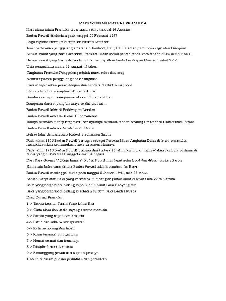 Rangkuman Materi Pramuka | PDF | Perjalanan | Seni