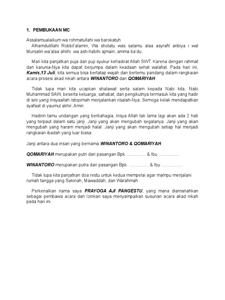 Teks MC Akad Nikah | PDF