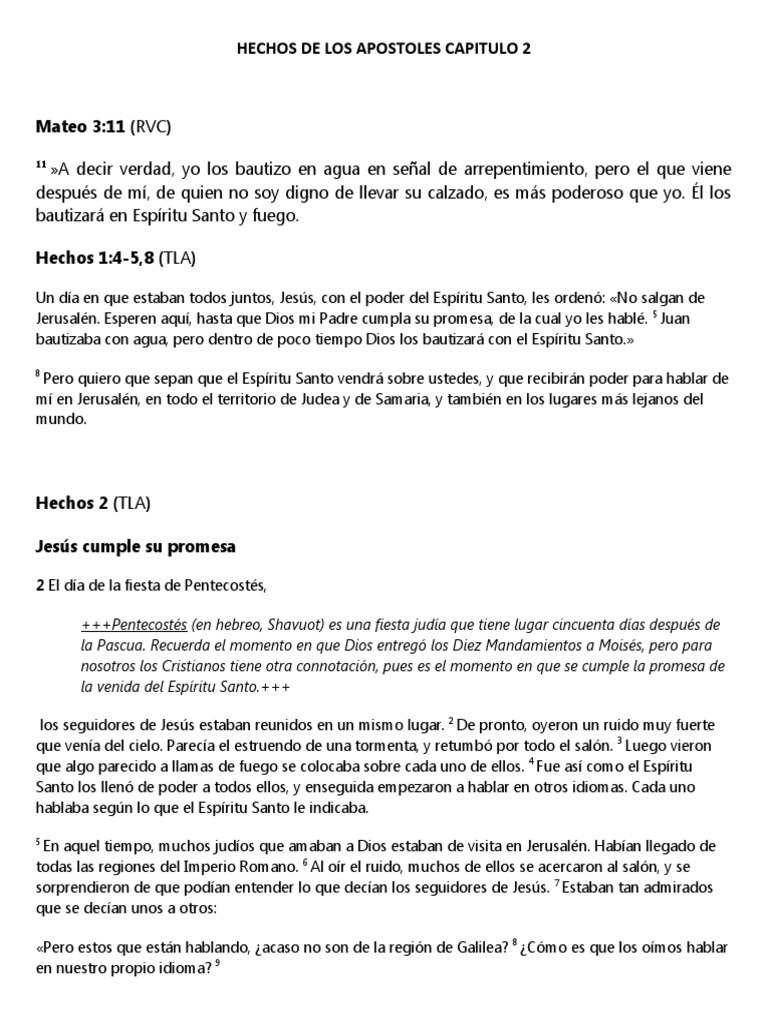 Hechos de los Apóstoles: Capítulo 2 | PDF | Historia | Religión y ...