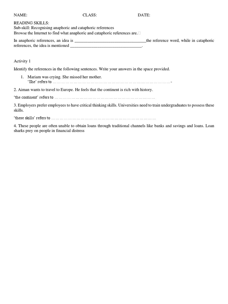 Anaphoric and Cataphoric Exercise | PDF