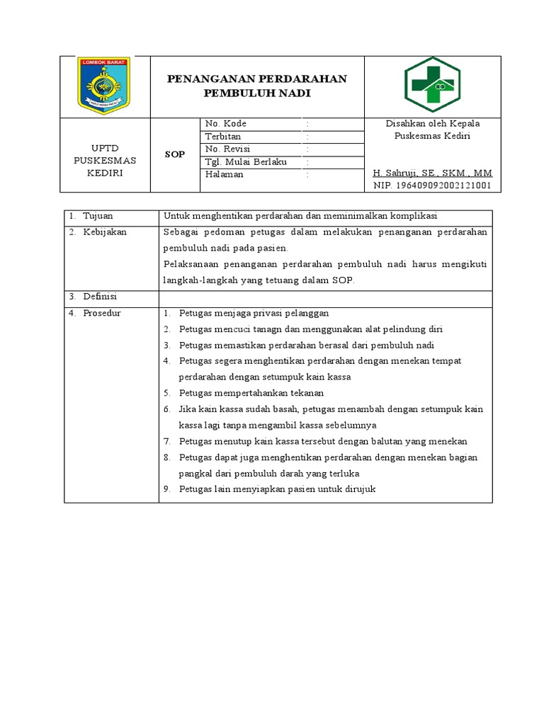SOP Perdarahan Pembuluh Nadi | PDF