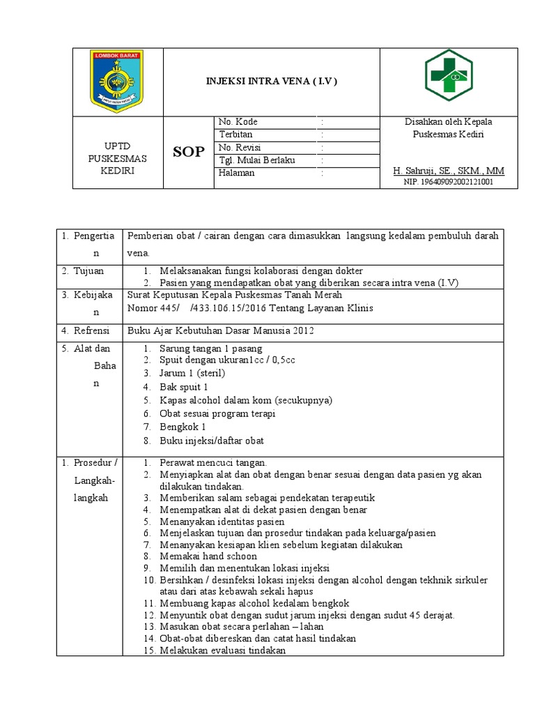 Sop Injeksi IV | PDF