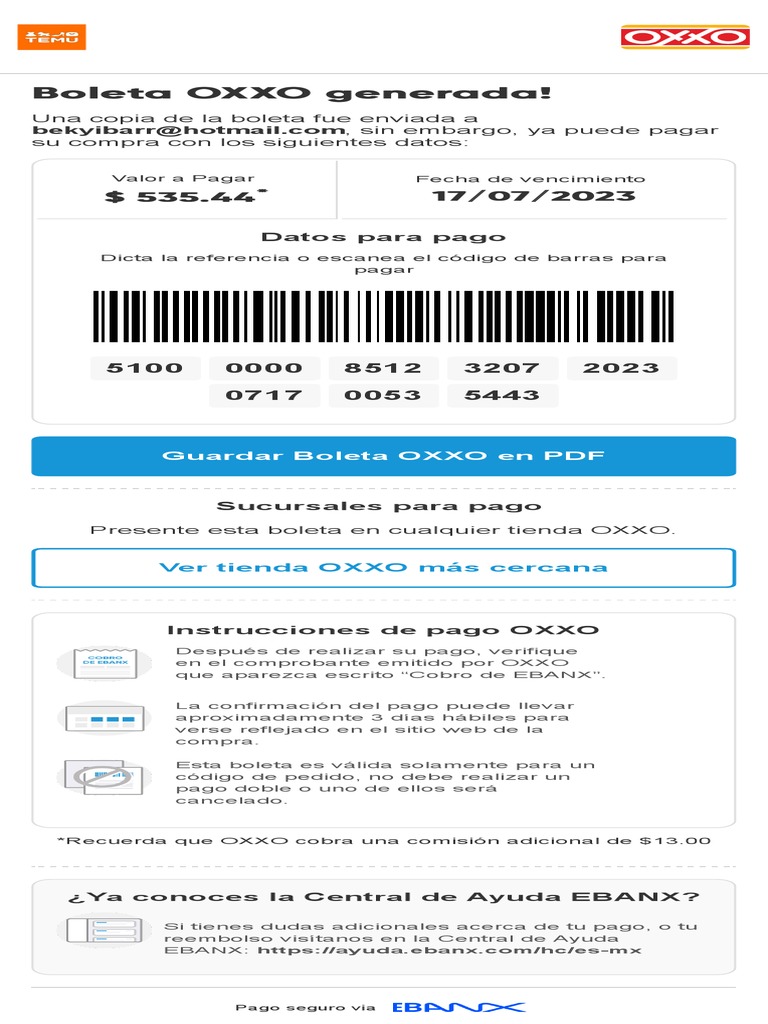 Boleta EBANX de Pago en OXXO | PDF
