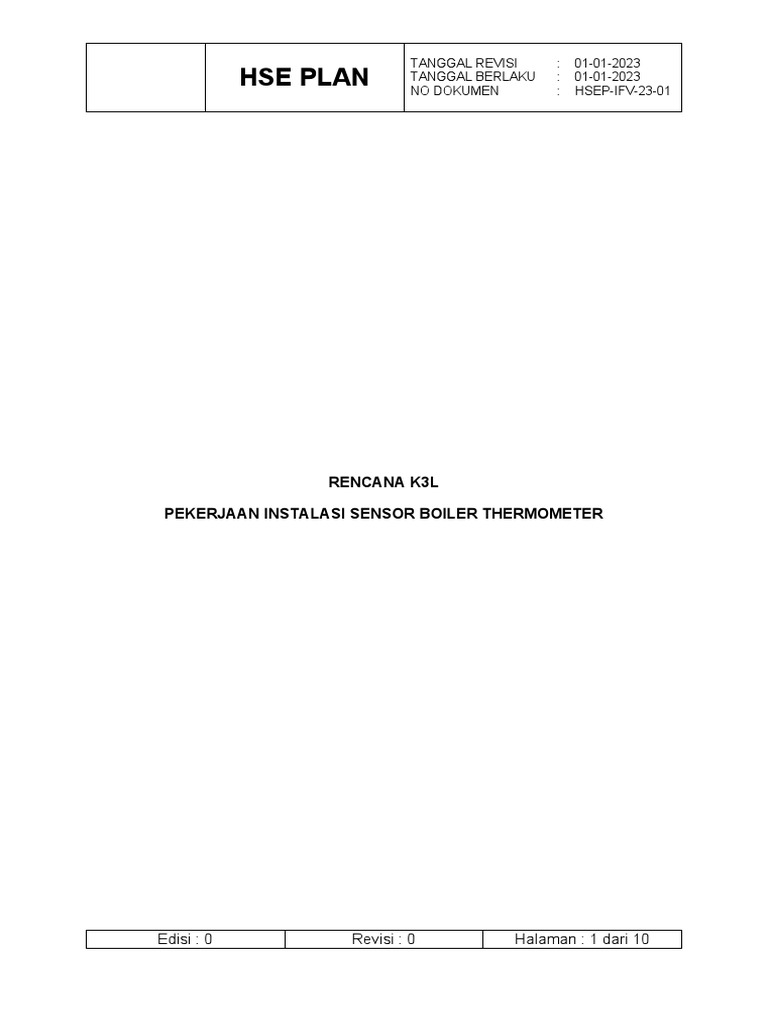 Rencana HSE untuk Proyek Boiler FEGT | PDF