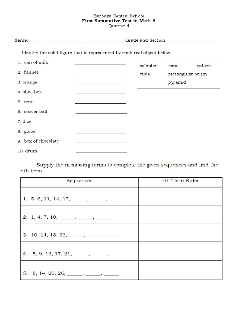 1st Summative Test in Math 6 Q4 | PDF