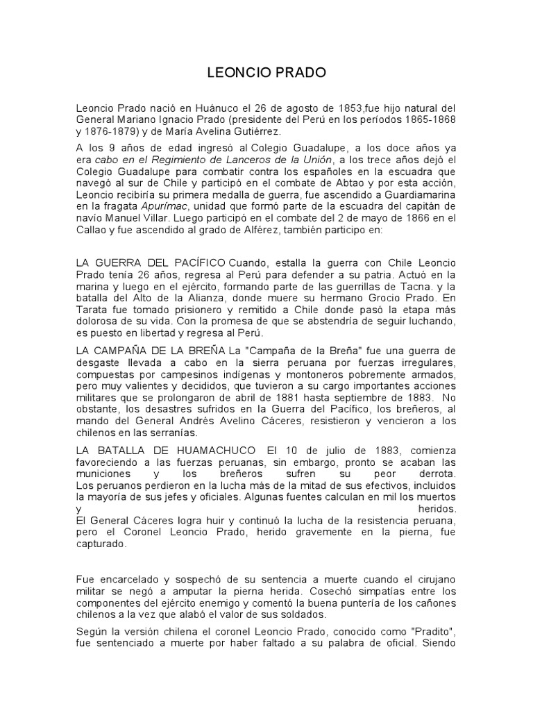 Biografia de Leoncio Prado | PDF | Operaciones militares | Conflictos del segundo milenio