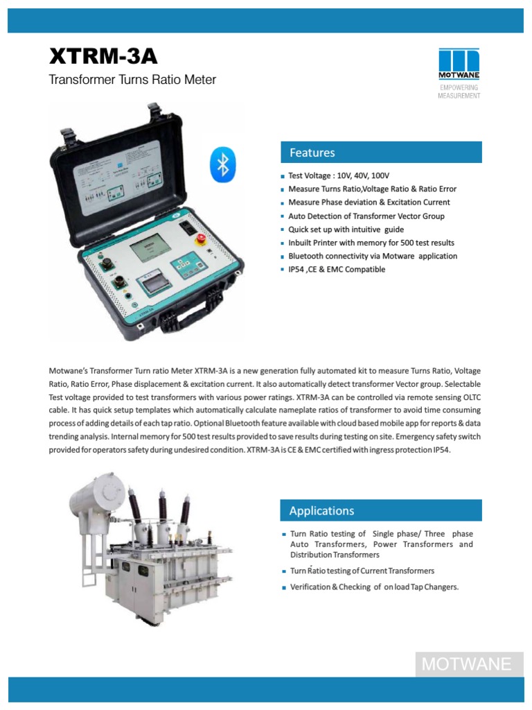 Transformer Turn Ratio Meter XTRM-3A | PDF | Transformer | Electrical ...