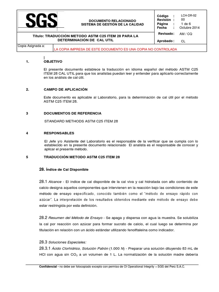LCH-DR-02 R00 Analisis de Cal | PDF | Valoración | Química