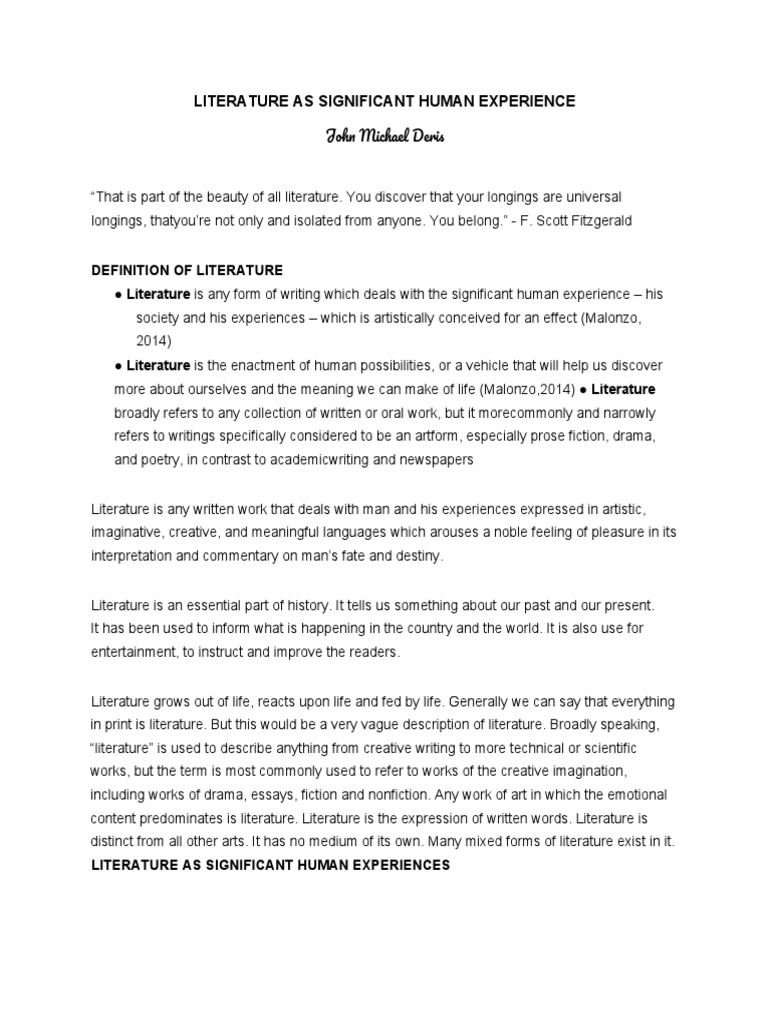 Literature As Significant Human Experience | PDF | Experience