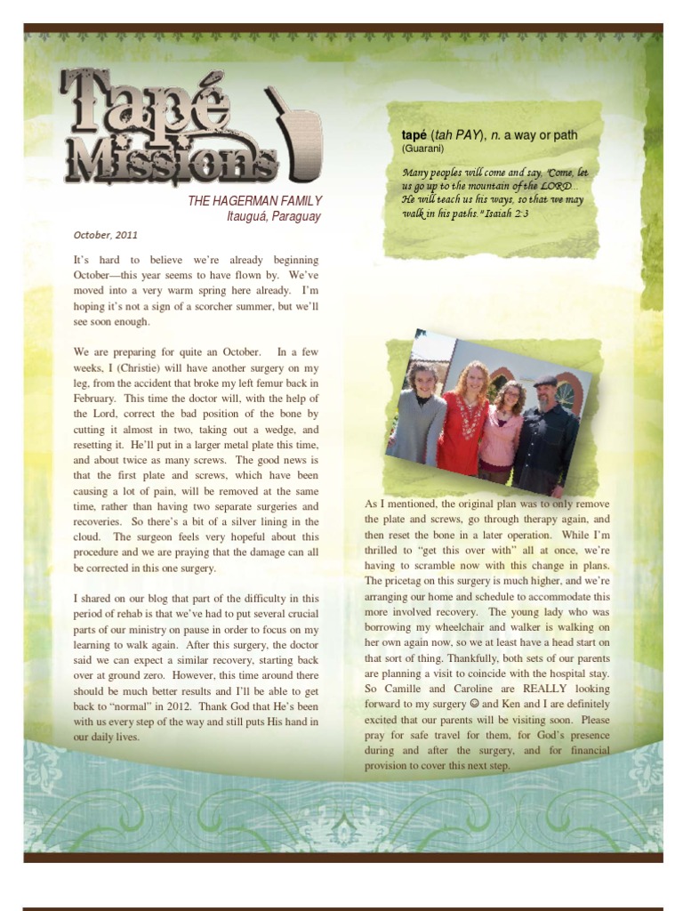 Hagerman Family Newsletter From Paraguay, Oct '11 | PDF | Surgery ...