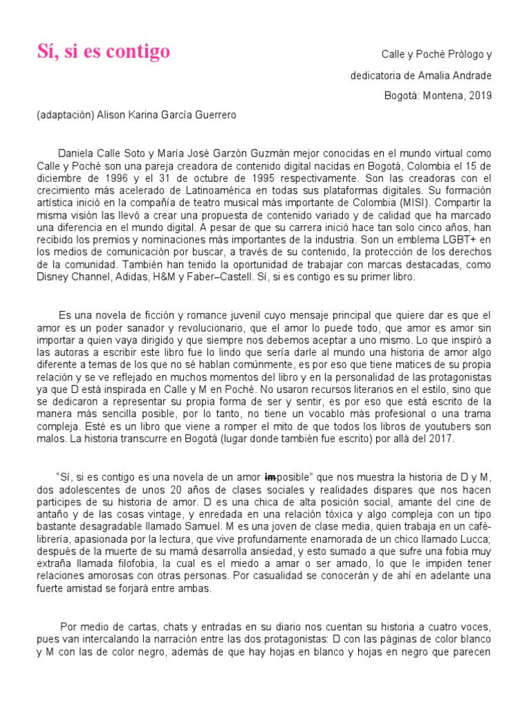 Sí, Si Es Contigo (Calle y Poché) | PDF | Amor | Narración
