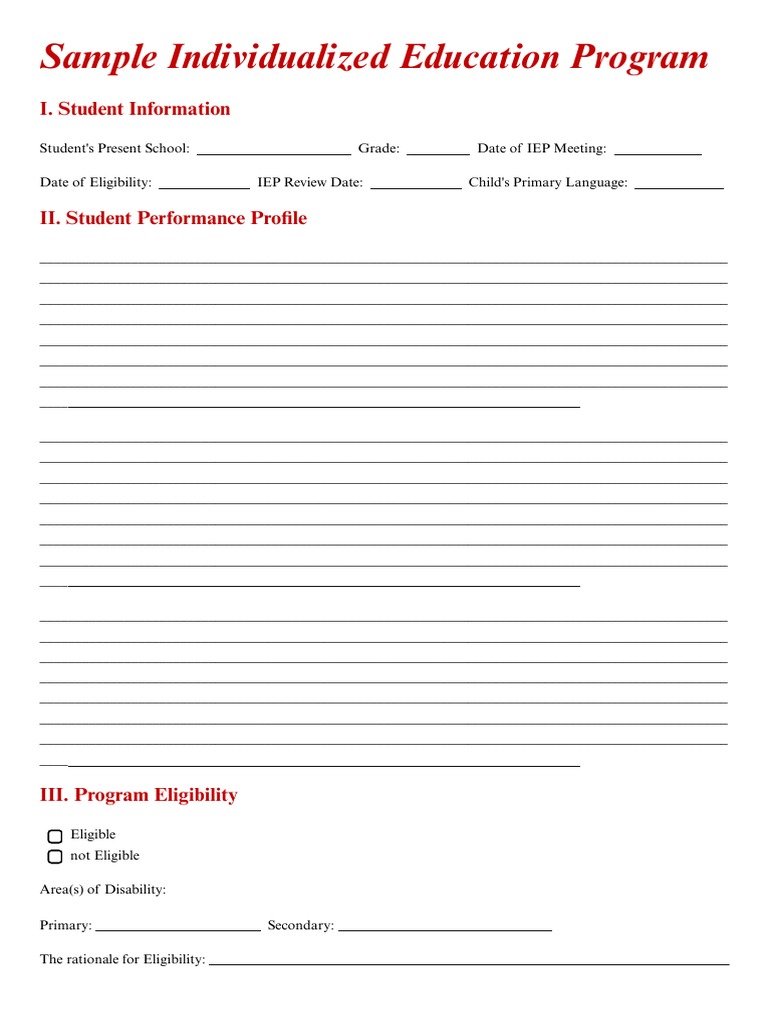 Sample Individualized Education Program | Download Free PDF ...