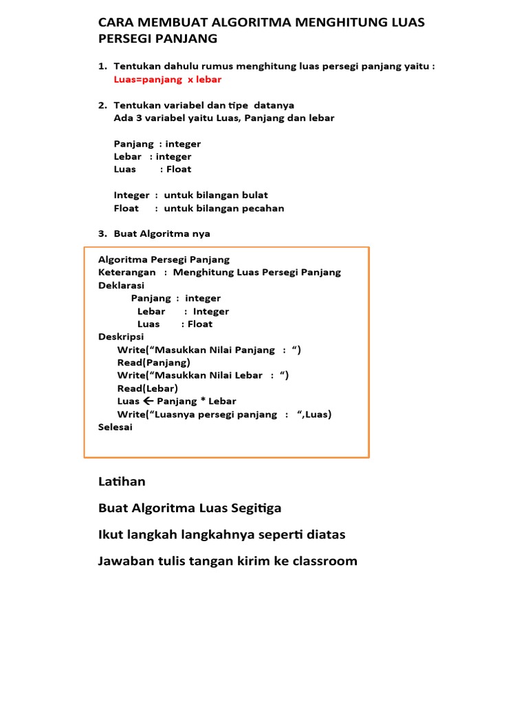 Cara Membuat Algoritma Menghitung Luas Persegi Panjang | PDF