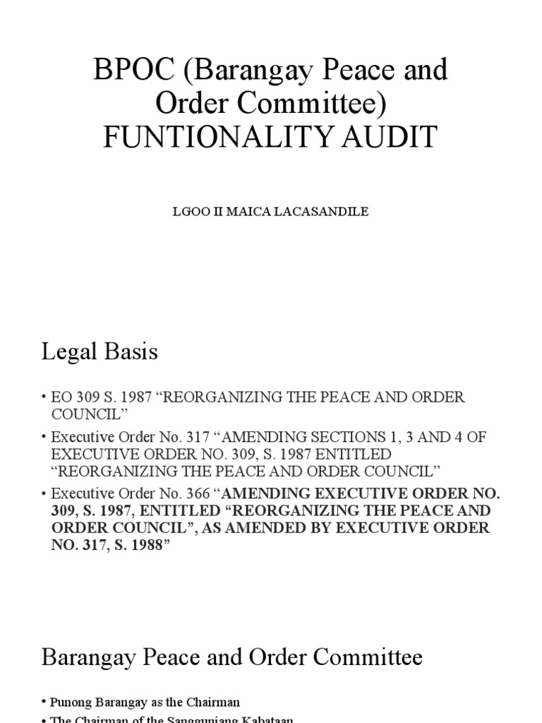 BPOC (Barangay Peace and Order Committee) | PDF