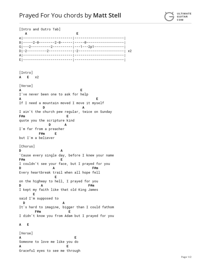 Prayed For You Chords by Matt Stelltabs @ Ultimate Guitar Archive | PDF ...
