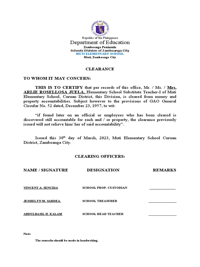 School Clearance | PDF