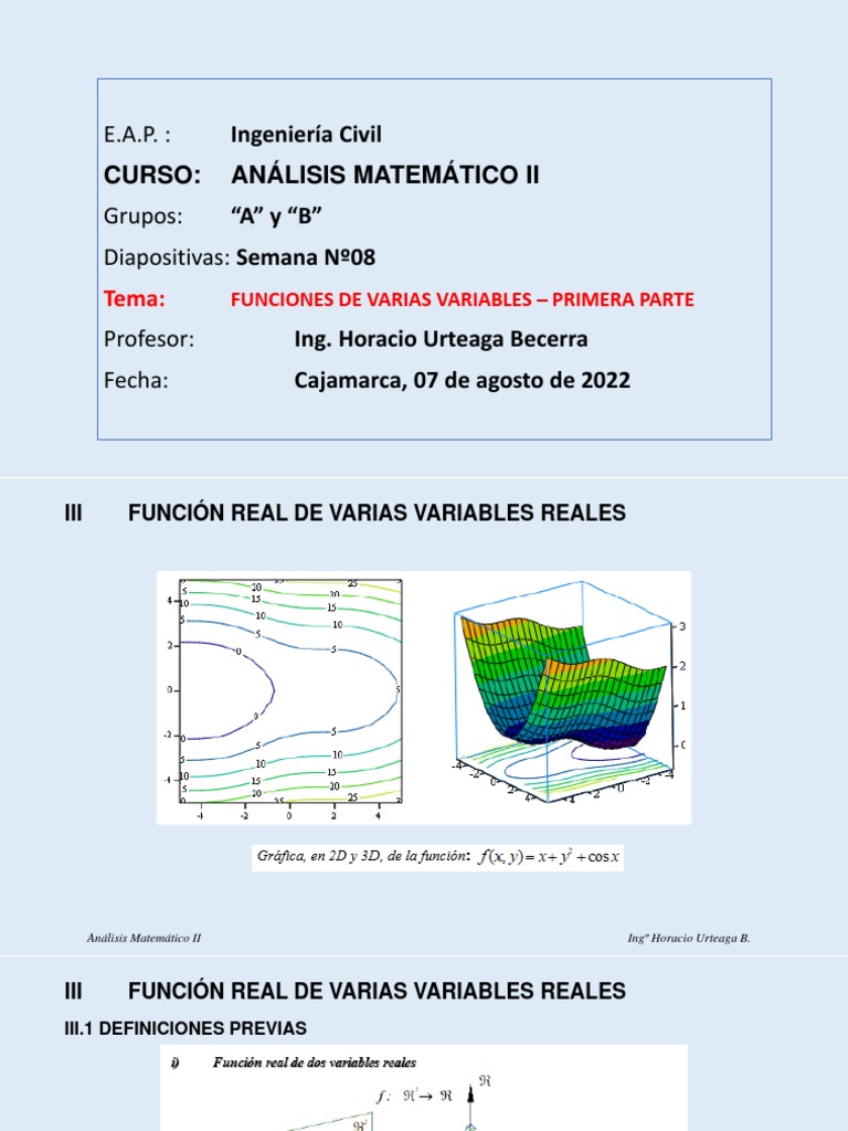 FUNCIONES DE VARIAS VARIABLES – PRIMERA PARTE | PDF | Límite (Matemáticas) | Función (Matemáticas)
