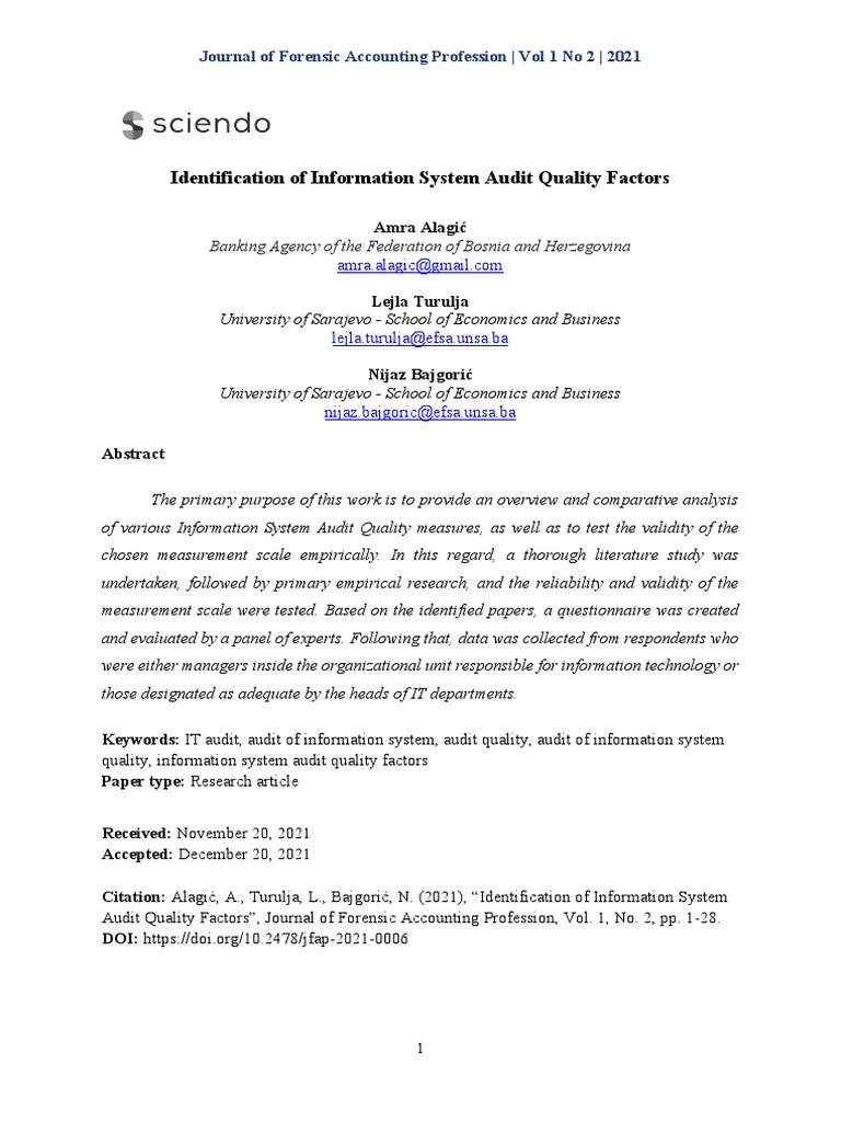 Identification Of Information System Audit Quality Pdf Audit