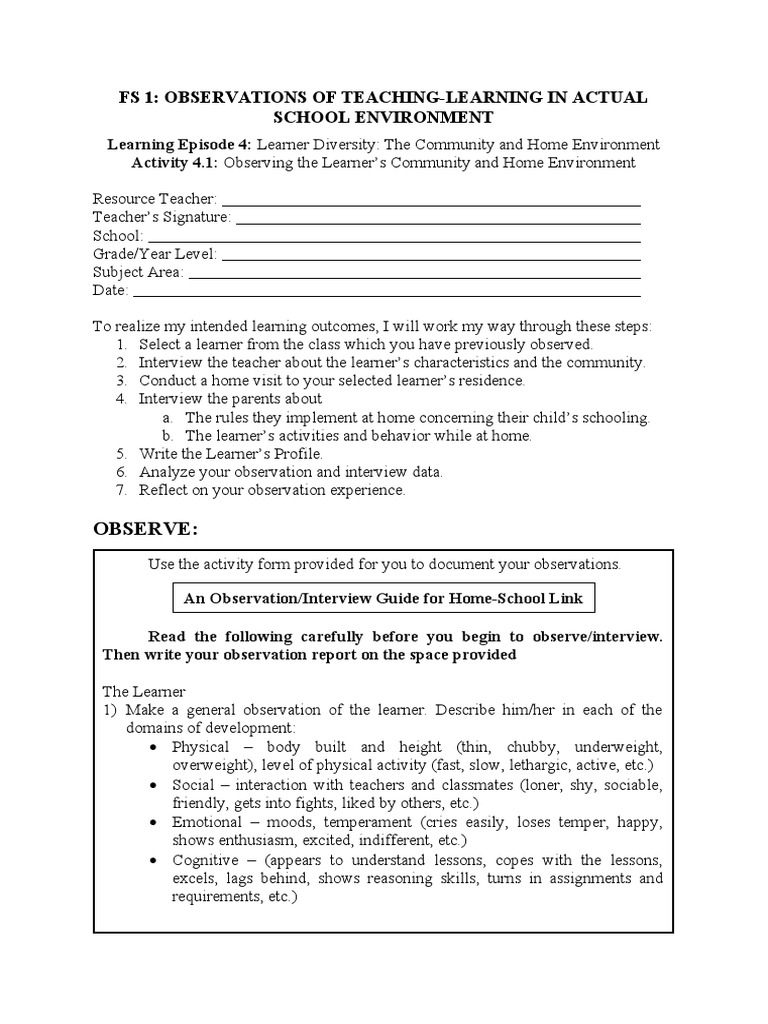 FS 1-LE 4-Learner Diversity - The Community and Home Environment | PDF