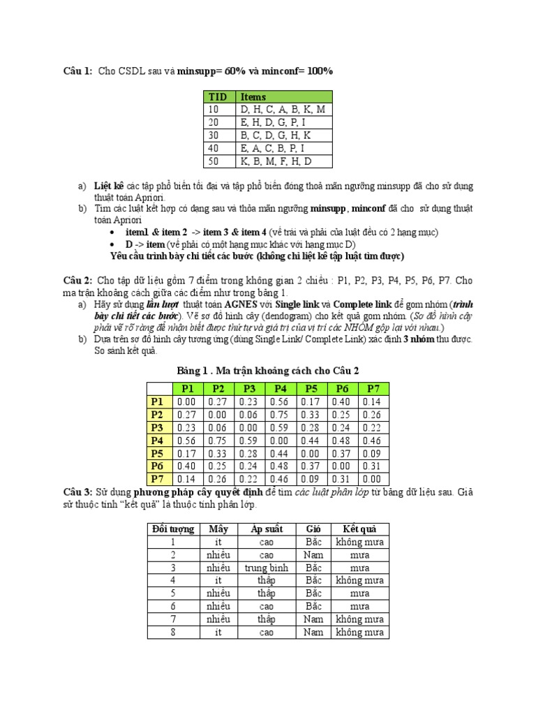 Bài tập ôn tập KTDL | PDF